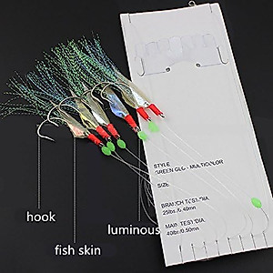 OriGlam Luminous Fishing Rigs with Real Fish Skin, Glow Beads & High Carbon Hooks for Fresh/Saltwater