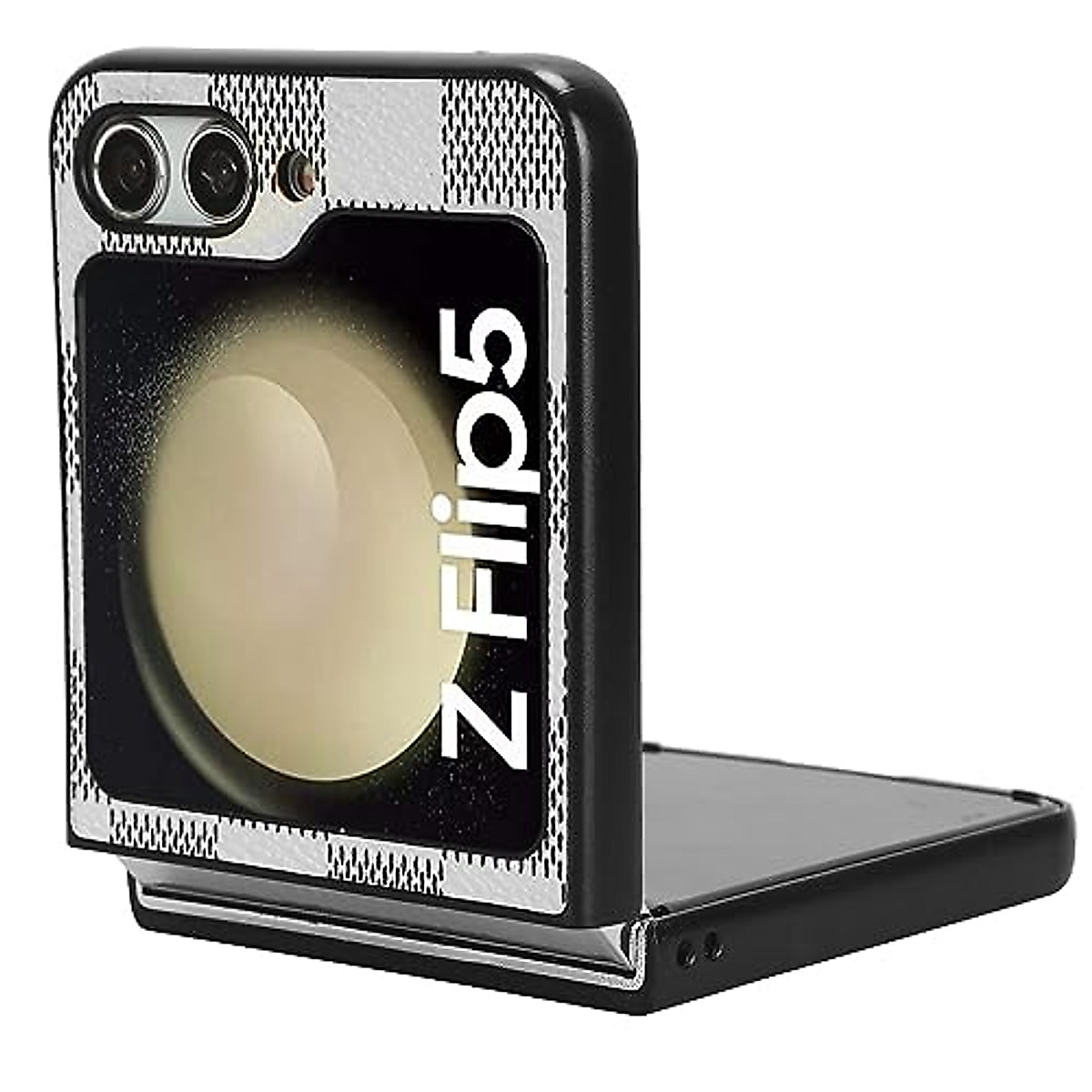 HZSANXIN Compatible with Samsung Galaxy Z FLIP 5 Case Full Cover Ultra Thin Matte Anti Slip Scratch Resistant Fashionable and Durable Leather Checkered Pattern Back Shell (White)