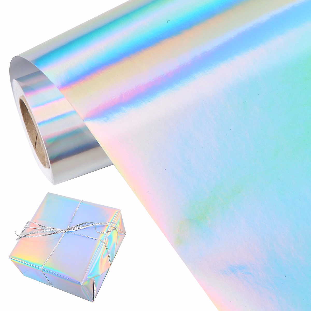 BEISHIDA Metallic Gift Wrapping Paper Iridescent Wrapping Paper Roll Foil Gift Wrap Paper, Packing Paper for Wedding,Birthday,Graduation,Christmas Wrapping Paper(17inchesX32.8ft)
