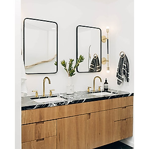 Brushed Gold Bathroom Faucet, Indare Two Handles 360° Swivel Spout Widespread 4Inch 8Inch Brass Bathroom Sink Faucet 3 Hole with Pop-Up Drain and Water Supply Lines, Upgraded Style