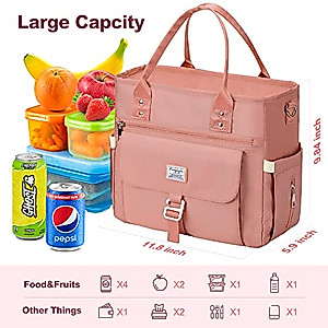 Lunch Bags for Women - Pink, Designer Insulated Lunch Tote Bag With Adjustable Shoulder Strap, Leakproof Water-resistant Lunch Box for Adult Work Picnic School