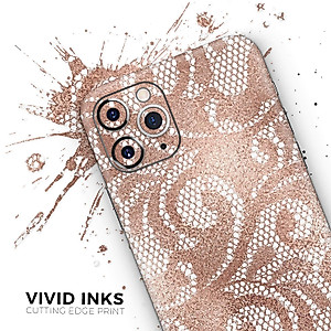 Design Skinz Rose Gold Lace Pattern 14 - DesignSkinz Protective Vinyl Decal Wrap Skin Cover Compatible with The Apple iPhone 12 Pro (Full-Body, Screen Trim & Back Glass Skin)