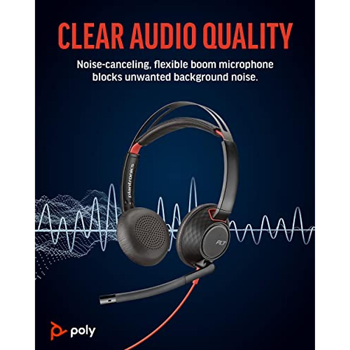 Poly - Blackwire 5220 USB-A Headset (Plantronics) - Wired, Dual Ear (Stereo) Computer Headset with Boom Mic - USB-A, 3.5 mm to connect to your PC, Mac, Tablet and/or Cell Phone