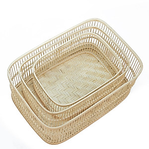 PEMAR Set of 3 Nesting Bamboo Storage Baskets, Decorative Organization Basket, Farmhouse Basket Bins, Rustic Boho Wicker Basket Organiser for Living Room, Bedroom, Pantry Decor