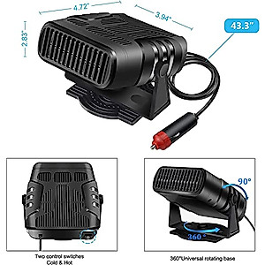 Car Heater Defroster, 2 in 1 Auto Car Windshield Heater Cooling Fan 12 Volt 120W Auto Defogger 360° Rotatable Heating Defrost
