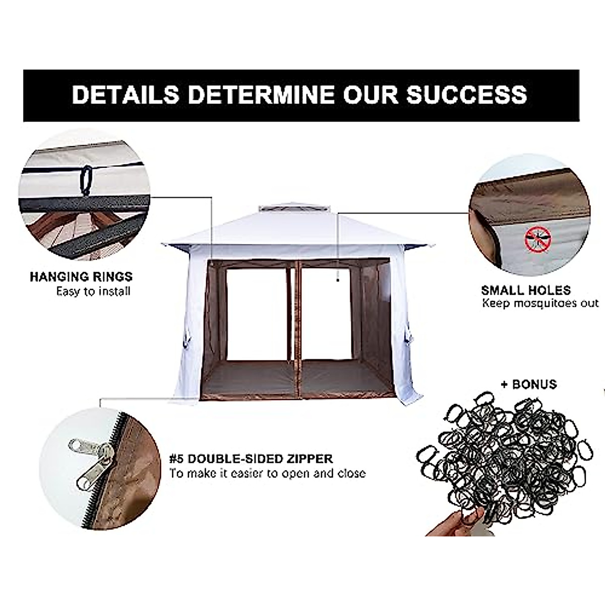 SCOCANOPY Universal Replacement Mosquito Netting Screen Walls for 10x10 Canopy Or Gazebo, Set of 4 Panels (Brown)