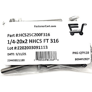 1/4-20x2 Stainless Steel Hex Cap Screws Hex Bolts 316 Marine Grade Stainless Steel Full Thread - (20 pcs)