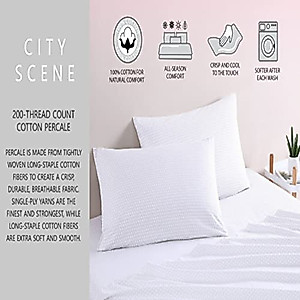 City Scene - Queen Sheets, Cotton Percale Bedding, Crisp & Cooling Home Decor (Tally Navy, Queen)