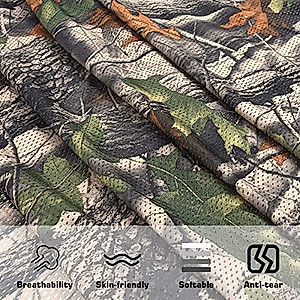 FLYEGO Camo Netting Camouflage Netting Camo Mesh Fabric See Through Camo Mesh Camo Blind Material for Duck Hunting, Tree Stand Blind, Sunshade, Decoration, Shooting (3.3ftx5ft, Bionic Leaves)