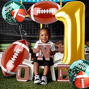 Dripykiaa 5Pcs First Year Down Football Birthday Party Balloon 40” Gold One Balloon Bouquet for First Birthday Football Foil Helium Balloons Birthday Party Decorations Party Supplies Backdrops for Boy