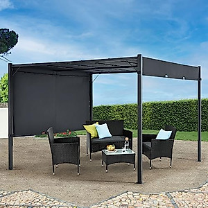 10×10 Outdoor Pergola with Retractable Canopy & Solar Lights - Heavy Duty Steel Metal Patio Pergola Gazebo for Garden Backyard Porch, Grey