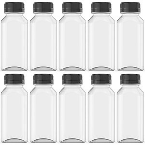 HNXAZG 10 Pcs 4 Oz Plastic Juice Bottles with Lids, Empty Clear Containers for Juice, Milk and Other Beverage