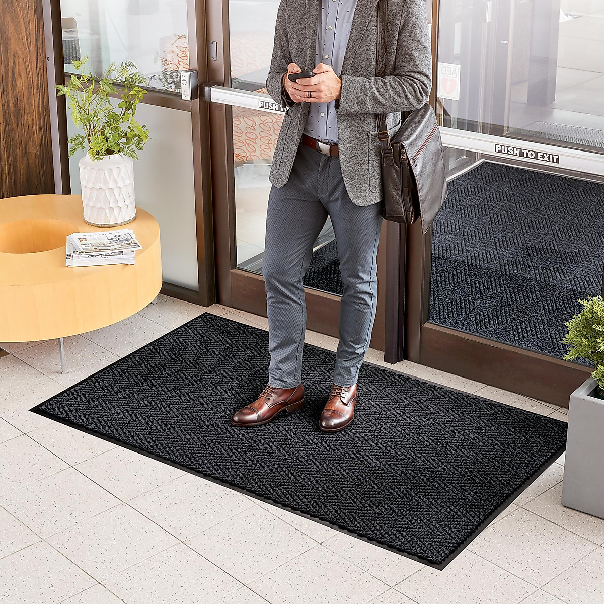 Consolidated Plastics Premiere Brush Dry Entrance Floor Mat with Non-Slip Rubber Backing, Absorbs Water, 37 Oz Heavy Duty Carpet Rug Commercial Grade (3' x 5', Charcoal)