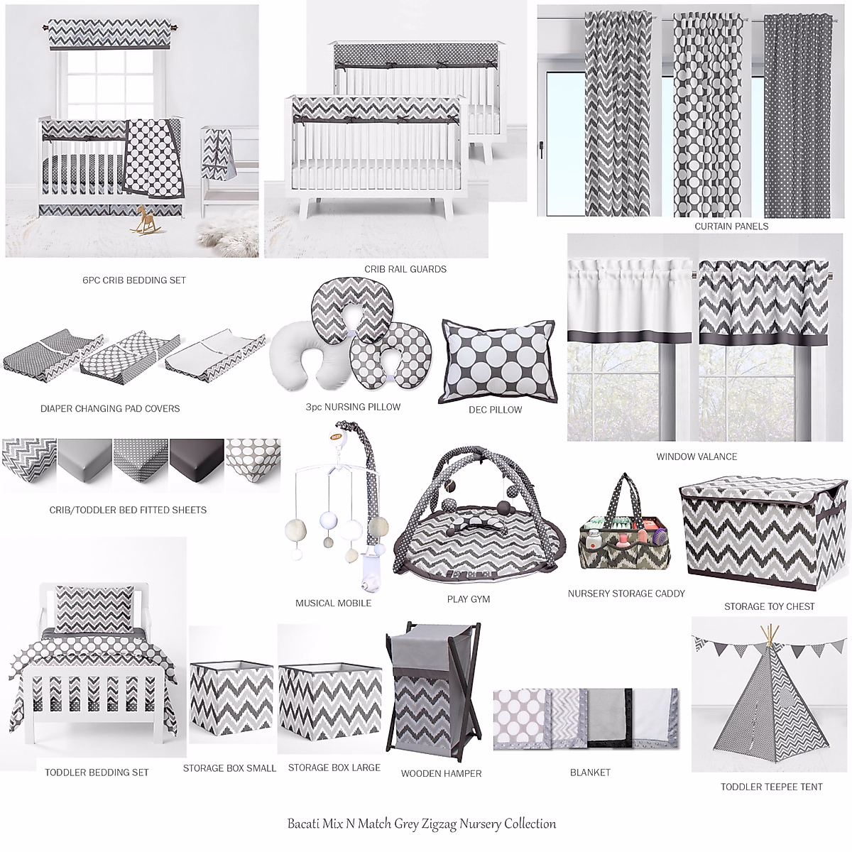 Bacati - 2 Pack Mix and Match Pin Dots Neutral 100% Cotton Universal Baby US Standard Crib or Toddler Bed Fitted Sheets (Pin Dots, Grey)