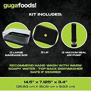 Guga Foods Vacuum Seal Marinade Container Set, Air Sealed Pump, Removes Air for Quick Marination, Barbecue & Grilling Marinator