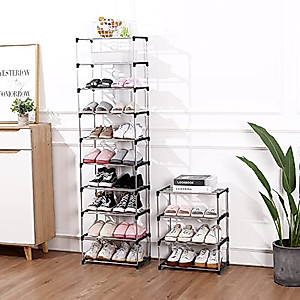 Jucaifu Stackable Small Shoe Rack, Entryway, Hallway and Closet Space Saving Storage and Organization (3-Tier, Black)