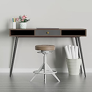 kevinplus Computer Writing Desk 46.8'' with Fast Charge USB Port & Power Outlet, Mid-Century Modern Study PC Desk with Type-C Ports Charging Station, Home Office Desk with Drawer, Walnut & Dark Grey