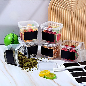 Jinei 50 Pcs 16 oz Plastic Deli Containers with Lids Clear Square Food Storage Containers Stackable Airtight Square Container with Lids with 9 Labels and Marker for Kitchen Storage Meal Take out