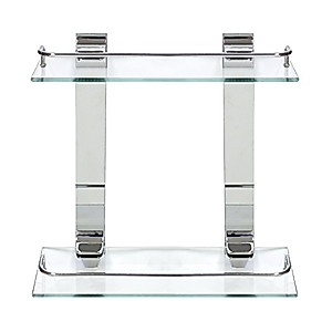 MODONA Double Glass Wall Shelf with Rail – Polished Chrome – 5 Year Warrantee
