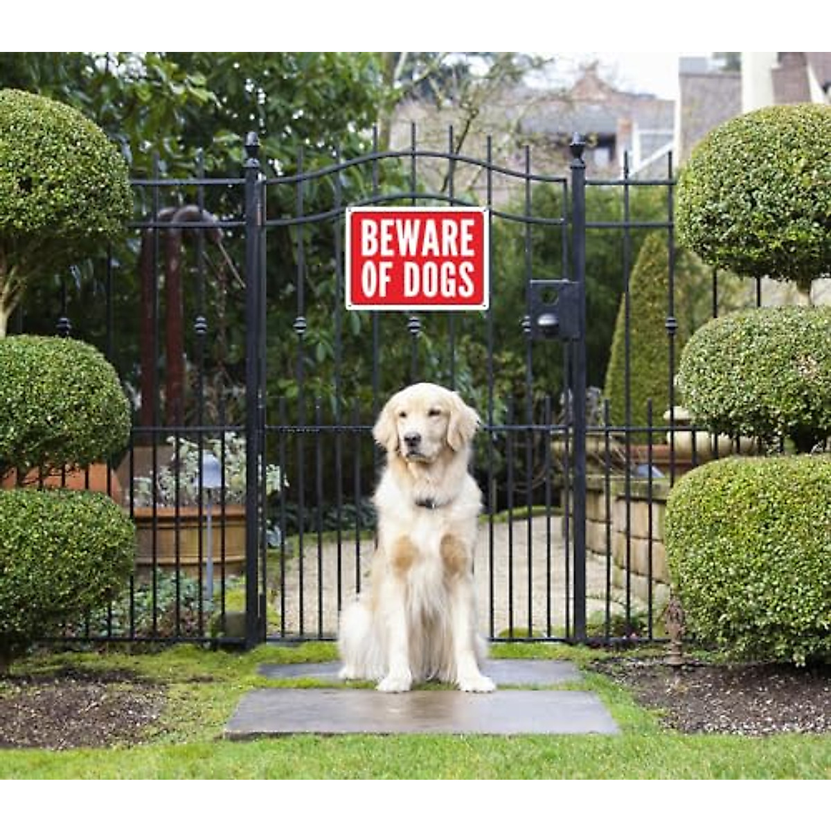 Beware of Dog Sign, Metal Warning the Dogs Signs for Fence Gate, 2 Pack 10 x 7 inches, for Indoor and Outdoor Use, No Fade Aluminum Weatherproof Long Lasting Red Ink (10 x 7, RED)