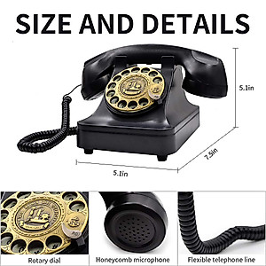 IRISVO Rotary Dial Telephone Retro Old Fashioned Landline Phones with Classic Metal Bell,Corded Phone with Speaker and Redial Function for Home and Decor(Classic Black)