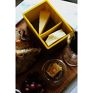 CapaBunga Cheese Vault with Divider - Reusable Artisan Cheese Storage Container for Fridge - Food Grade Silicone Cheese Container 6x4x3.5” - Cheese Keeper for Refrigerator - Butter Cheese Holder