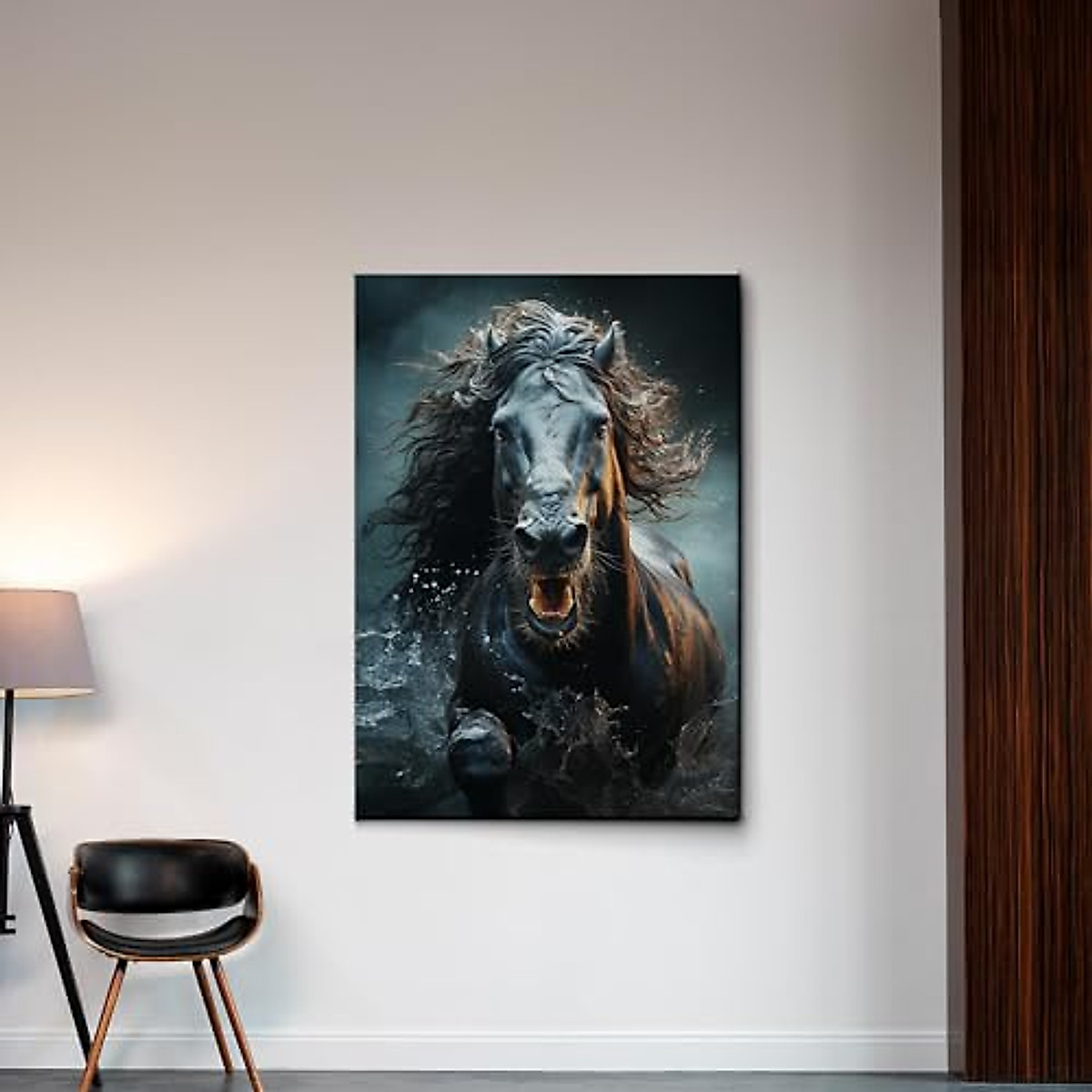 Majestic Black Stallion Galloping In The Clouds, Black Horse On Salt Flats, Canvas Print, Black Horse Print, Black Horse Wall Art, Decor Canvas, Wall Decor