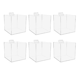 Marketing Holders 6 Pack 4 Inch Slatwall Retail Bin Clear Acrylic Merchandise Storage Organizer Bulk Product Dump Container Lucite Single Pocket Caddy for Retail Stores and Service Centers