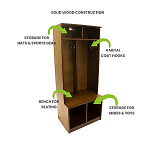 Little Partners Locker Cabinet Cubby Organizer, Learn 'N Store Wooden Classroom Cubbies Compartment Lockers for Storage of Toddlers and Kids Coats, Equipment, Backpacks (Espresso)