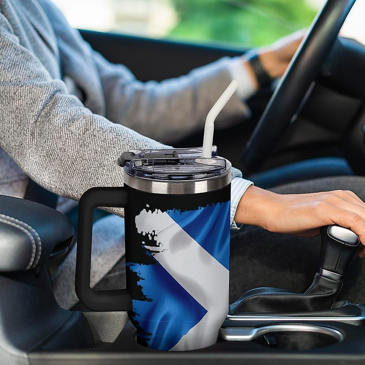 Scotland Scottish Flag 40 Oz Tumbler with Handle And Straw Lid,Insulated Reusable Stainless Steel Travel Glass Mug 40 Ounces