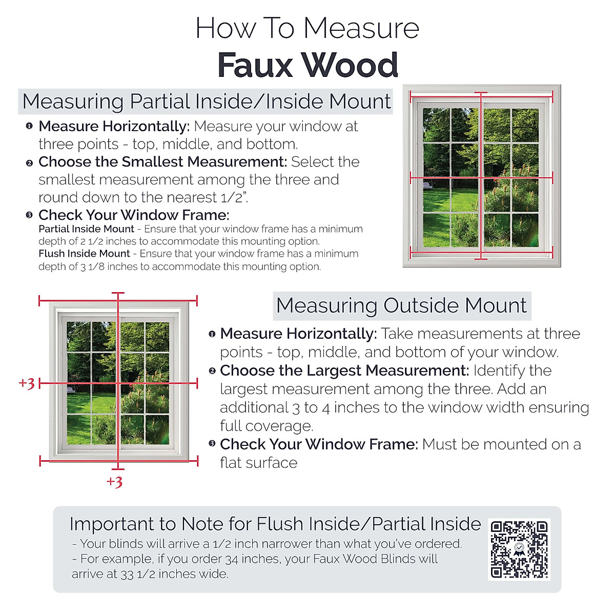 Linen Avenue Cordless Faux Wood Blind White 47 W x 48 H, Flush Inside Mount (No Valance Side Pieces Included, Arrives ½ Inch Narrower)