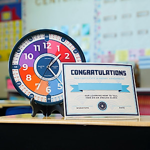 CLOCKTOPUS Kids Learning Clock. Wall Clock Silent with Stand. Analog Clock Telling Time Teaching Clock for Kids. Educational Clock for Kid Playroom Decor, Classroom Clock, Homeschooling Supplies