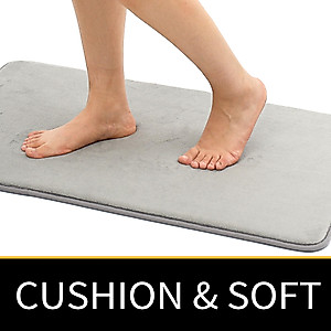 Htworg CR Thick Memory Foam Bathroom Mat, Super Absorbent & Non-Slip Bath Rug, Soft and Cozy Velvet Bath Mat, Durable& Machine Washable Carpet for Bathroom Floor, Tub and Shower, 32 x 20 Inches, Grey