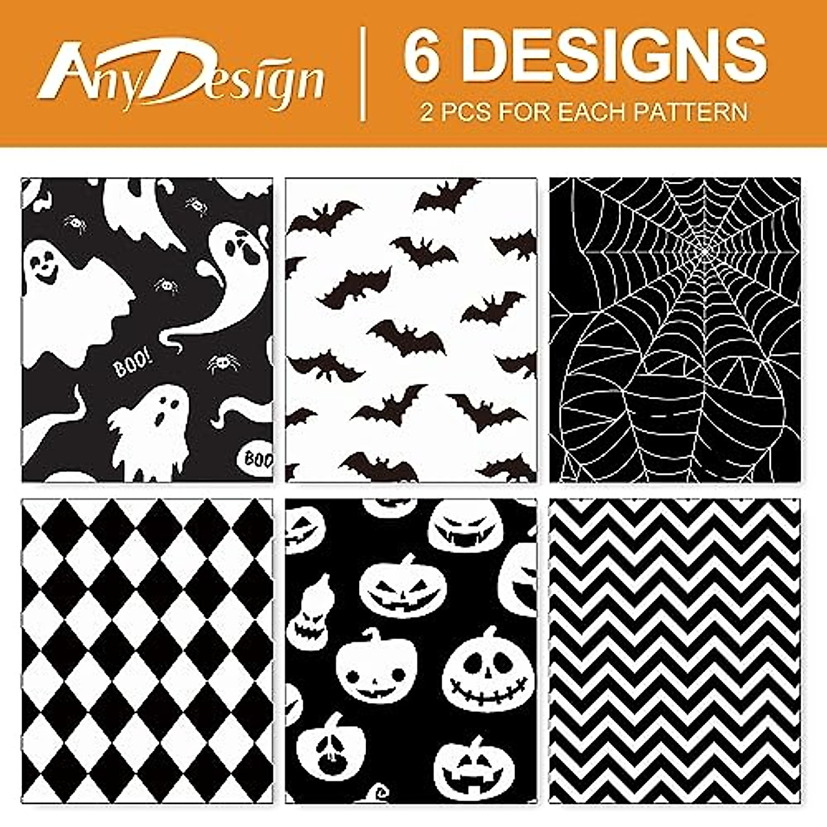 AnyDesign 12 Sheet Halloween Wrapping Paper Black White Ghost Pumpkin Cobweb Packaging Paper Folded Flat DIY Art Craft Paper for Halloween Birthday Party Baby Shower Birthday Wrap, 19.7 x 27.6 Inch