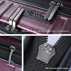 TydeCkare Carry on Luggage 21 Inch with Front Pocket, ABS+PC Hardshell Suitcase with Dual Control TSA Lock, YKK Zipper, 4 Spinner Silent Wheels, Rose Red