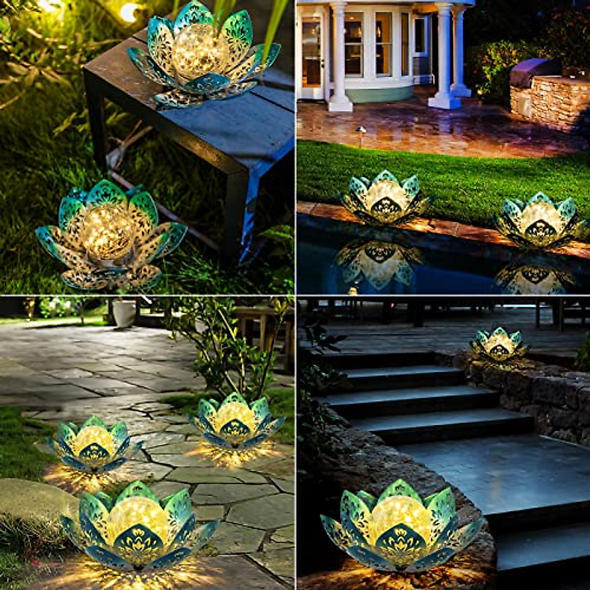 Huaxu Solar Garden Lights Outdoor Decorative - Bright Lotus Flower Table Lamp, Waterproof Solar Lights for Patio Pathway Yard Balcony Outside Decor