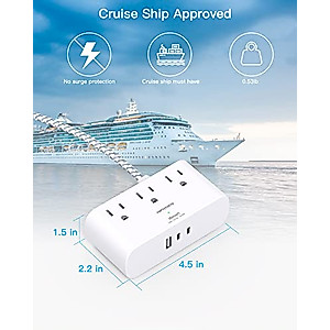 Flat Plug Power Strip, 6 Ft Ultra Thin Flat Extension Cord, 3 Outlets 3 USB Ports(2 USB C) Multi Plug Outlet Extender with No Surge Protector for Cruise Ship, Travel, Dorm Room Essentials