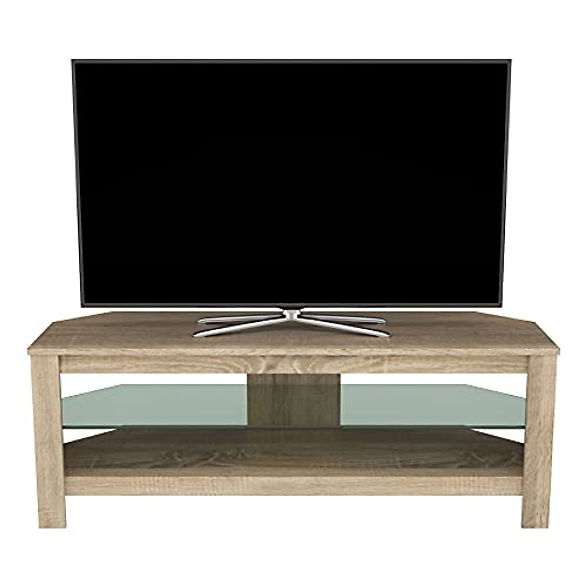 AVF CA115GOX-A Stand, Rustic Sawn Oak with Glass Shelf, Sizes – 27”, 32”, 37”, 39”, 40”, 42”, 46”, 47”, 50”, 55”. for TVs with Wide feet, Please Measure to Assure fit