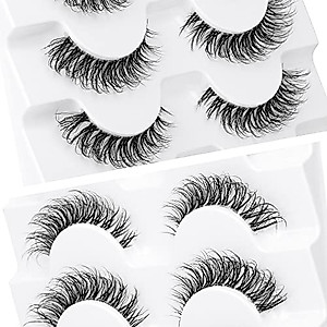 JIMIRE Demi-wispies Faux Mink Eyelashes with Clear Band Russian Strip Lashes Fluffy Natural Look Wispy Light 13MM Short False Eyelashes Invisible Small 3D Fake Lashs Pack 7 Pairs