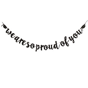 We are So Proud of You Black Grad Party Banner, Congrats Grad/Graduation Party Sign Decorations