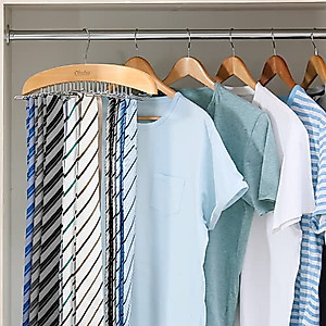 Ohuhu Tie Rack Hanger for Closet, Wooden Tie Holder Organizer Necktie Storage with 24 Folding Hooks, 360 Degree Rotating Tie Rack for Men Ties Belts Scarves Tank Tops Accessories, 1 Pack