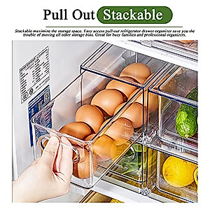 bealy 3 Pack Refrigerator Organizer Bins with Pull-out Drawer,Fridge Drawers Clear Stackable Storage Bins Containers for Freezer, Refrigerator, Fridge Organization,Kitchen Organization and Storage