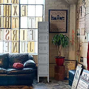 INTERGREAT Metal Locker for School Office Gym Metal Storage Locker Cabinet for Employees Students Steel Locker 5 Tier with 5 Door Gray