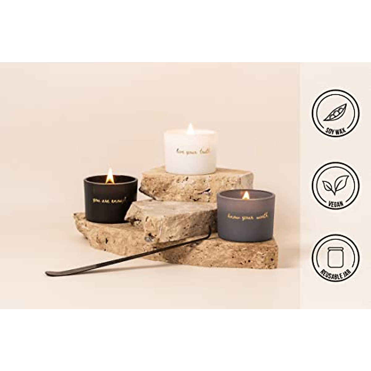 Wood Wick Scented Candle Set with Natural Aromatherapy Oils. Motivational and Inspirational Gift for Women, Birthday, Anniversary, Housewarming, Home Décor