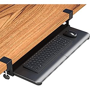 BONTEC Keyboard Tray Under Desk, Pull Out Keyboard & Mouse Tray with C Clamp, 25.6“(30” Including Clamps) x 11.8“ Steady Slide-Out Computer Drawer for Typing, Perfect for Home or Office