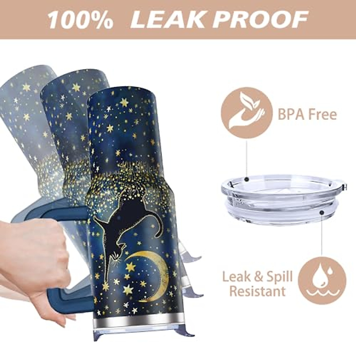 Mindunm 40 oz Cute Cat Tumbler with Handle and Straw Lid cat gifts for cat lovers for Women Double Insulated Cup Travel Coffee Mug