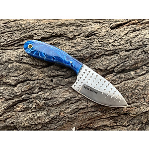 SUSA KNIVES Custom Handmade Excellent Farrier Rasp Bull Cutter knives horse file steel bull cutter knife, cowboy skinner knife with pancake leather sheath (BLUE)