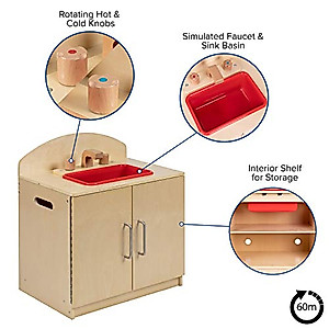 Flash Furniture Hercules Children's Wooden Kitchen Sink for Commercial or Home Use - Safe, Kid Friendly Design, Natural