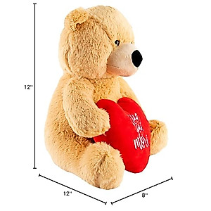 JENVIO I Love You Teddy Bear – Love You More 12 Inch Plush – Heart Stuffed Animal for Girlfriend Boyfriend Gift Age 15 and UP Valentine's Day Gift