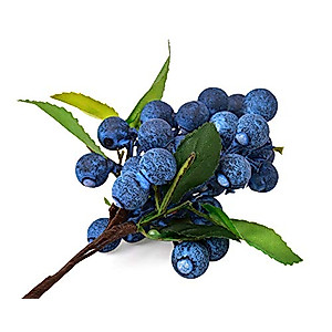 DS. DISTINCTIVE STYLE Artificial Blueberries 4 Pieces Lifelike Faux Fruit Berries Fake Flowers for Decoration (Blue)